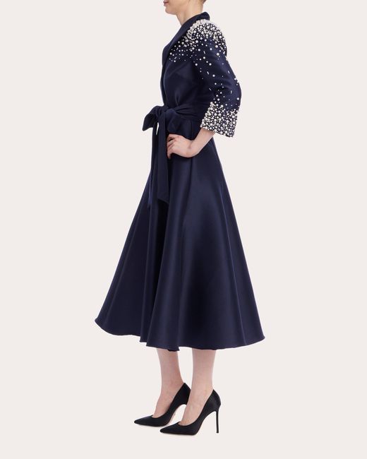 Badgley Mischka Pearl-Embellished Stretch-Mikado Midi Dress in Blue | Lyst