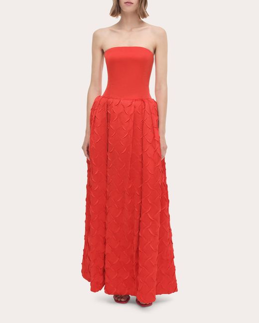Jonathan Simkhai Azriel Pleated Bustier Strapless Gown in Red | Lyst