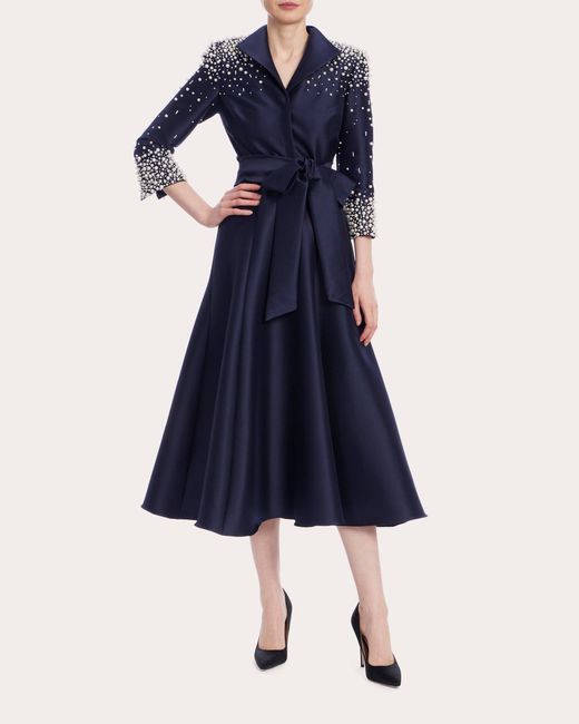 Badgley Mischka Pearl-Embellished Stretch-Mikado Midi Dress in Blue | Lyst