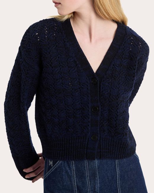 Merlette Haydee Pointelle Knit Wool Cardigan in Blue | Lyst