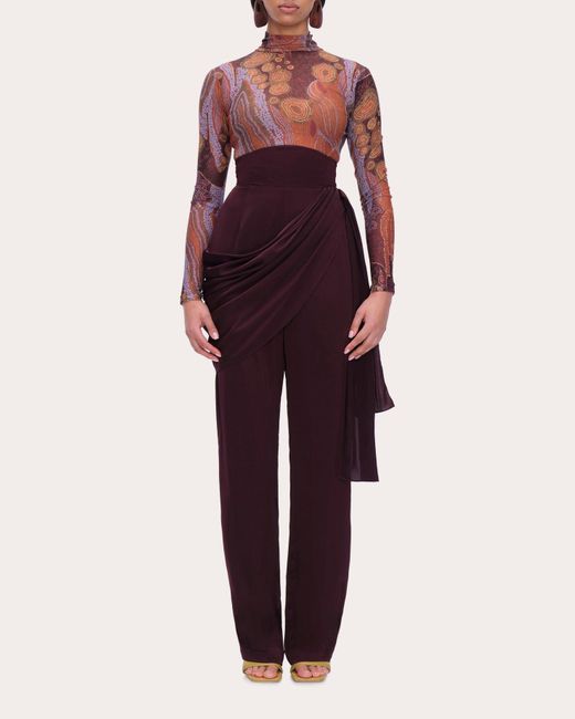 Andrea Iyamah Loti Draped Corset-Detail Satin Pants in Purple | Lyst