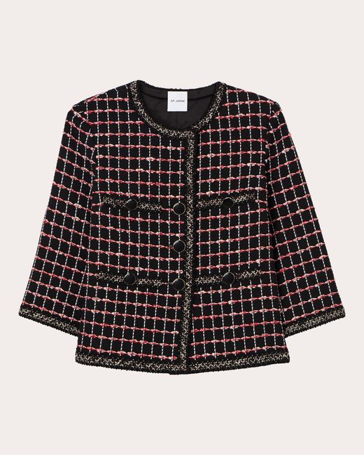 St. John Knit-Trim Tweed Jacket in Black | Lyst