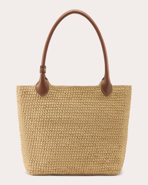 Helen Kaminski Ampara Leather Trimmed Crocheted Raffia Tote in Natural ...