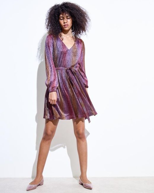 Oliver Bonas Ombre Metallic Mini Dress in Red | Lyst
