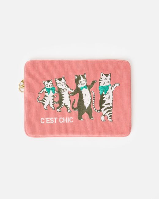 Oliver Bonas Corduroy Dancing Cats Laptop Case in Pink | Lyst UK