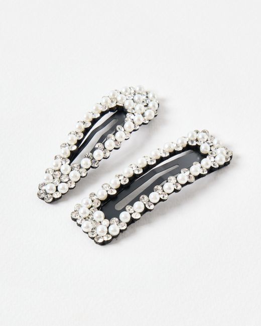 Oliver Bonas Bryony Faux Pearl & Stone Hair Clips Set Of Two in White ...