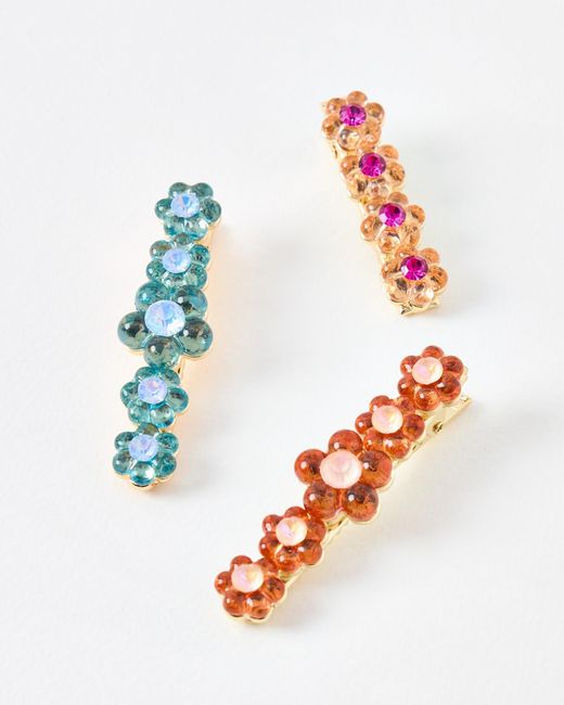 Oliver Bonas Effie Flower Gem Hair Clips Set Of Three in White | Lyst UK