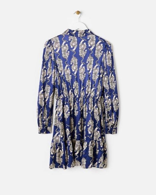 Oliver Bonas Navy Tiger Print Satin Mini Dress in Blue | Lyst
