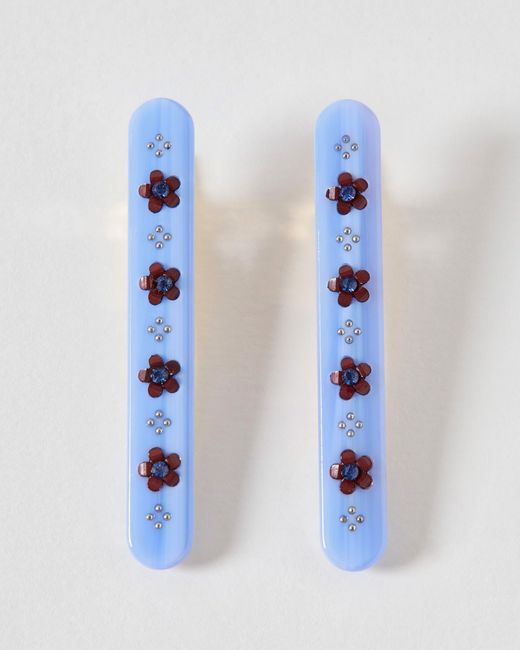 Oliver Bonas Brigitte Resin Flower Detail Hair Clips Set Of Two in Blue ...