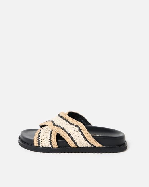 Oliver Bonas Black & Cream Raffia Crossover Chunky Sliders, Size Uk 3 ...
