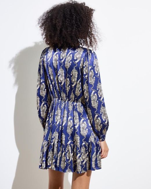 Oliver Bonas Navy Tiger Print Satin Mini Dress in Blue | Lyst