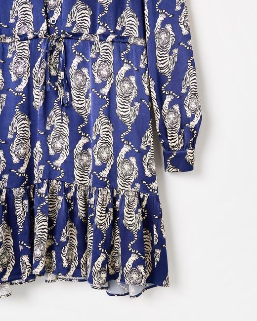 Oliver Bonas Navy Tiger Print Satin Mini Dress in Blue | Lyst