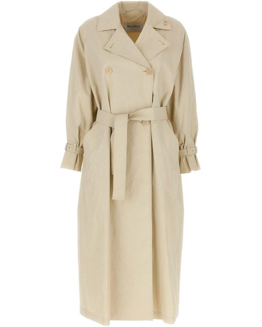 Max Mara Double-Breasted Ivory Trench Coat With Belted Waist in Natural ...