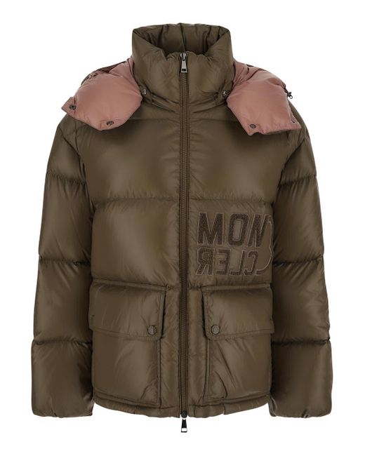 Moncler Synthetic Abbaye Short Puffer in Brown | Lyst UK