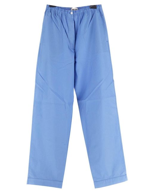 Miu Miu Logo Trouser in Blue | Lyst