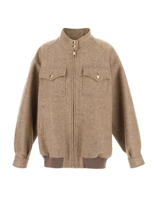 Miu Miu Wool Jacket in Natural | Lyst Miu Miu Wool Jacket in Natural | Lyst