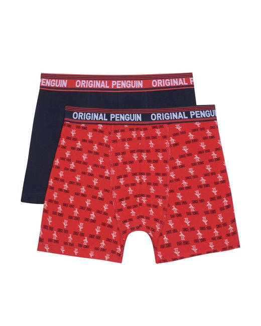 Original Penguin 2 Pack Penguin Print Boxers In Navy And Red for Men ...