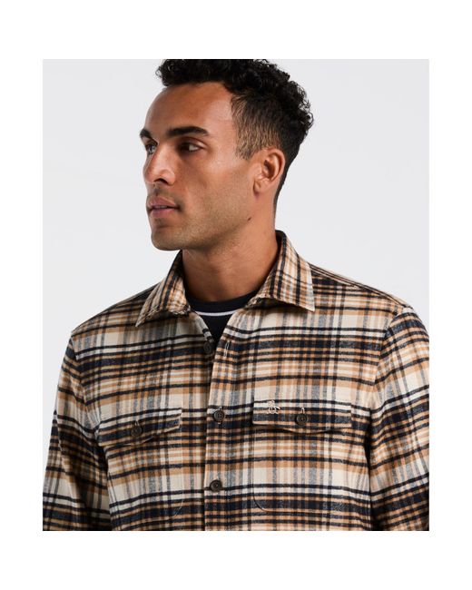 Original Penguin Plaid Flannel Shacket In Birch in Brown for Men | Lyst UK