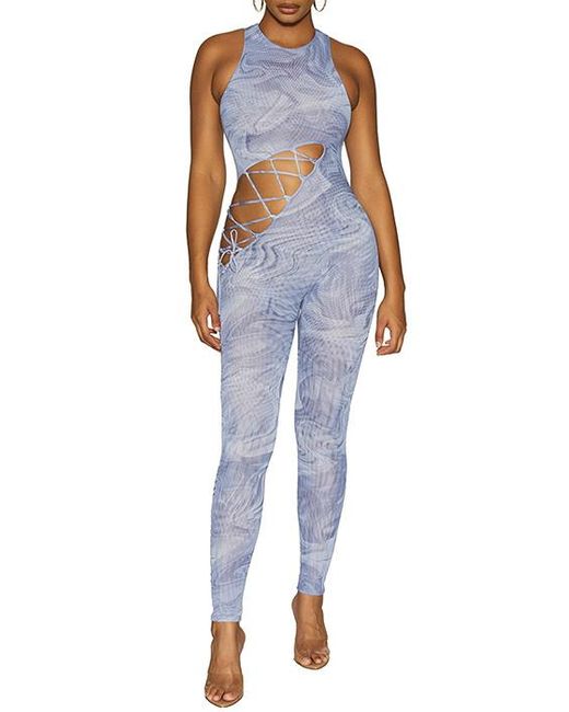 Naked Wardrobe No Strings Attached Jumpsuit Denim Marble In Blue Lyst