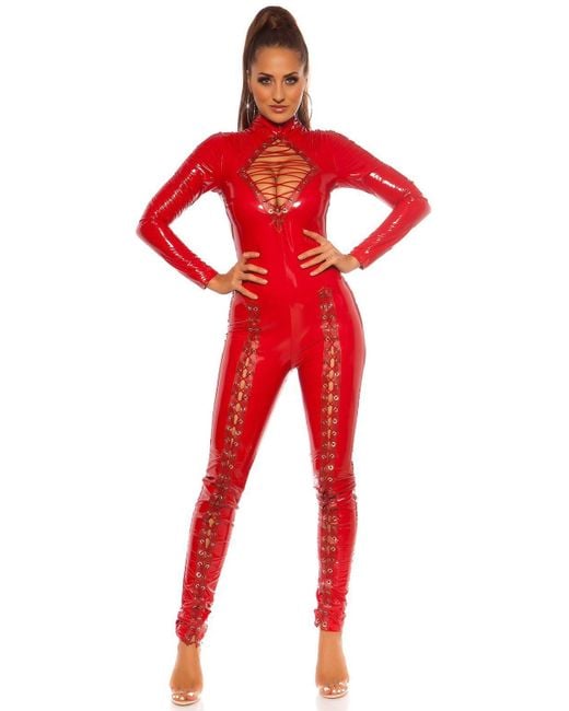 Koucla Catsuit In Sexy Latex Optik Mit Schnürung Wetlook Jumpsuit In