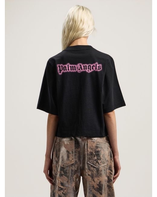 Palm Angels Classic Logo Cropped Tee in Black | Lyst UK