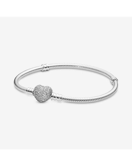 PANDORA Sparkling Heart & Snake Chain Bracelet in Metallic | Lyst UK