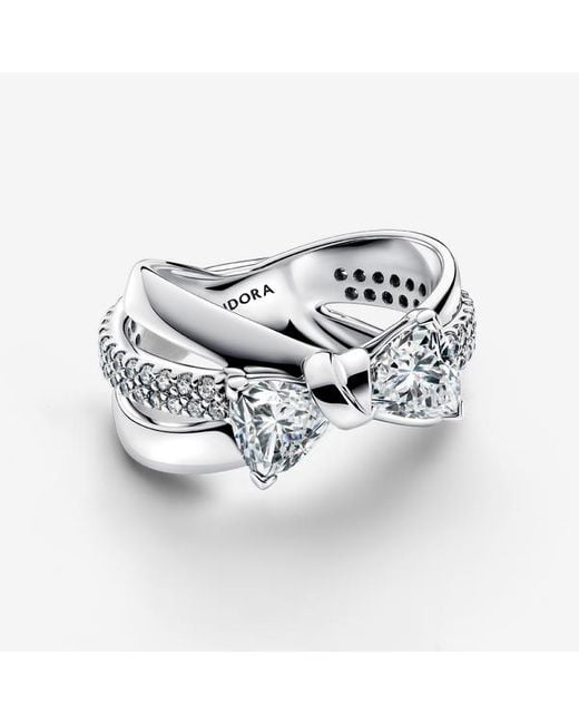 PANDORA Sparkling Bow Crossover Ring in White | Lyst UK