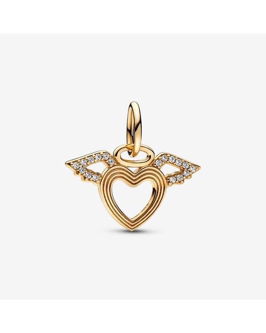 PANDORA Heart & Angel Wings Dangle Charm in Metallic | Lyst UK
