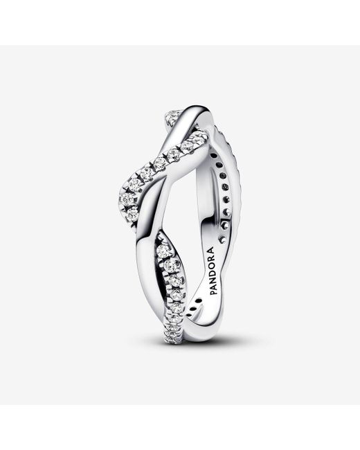 PANDORA Sparkling Intertwined Wave Ring in White | Lyst UK