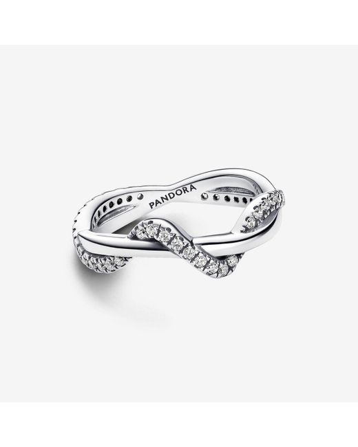 PANDORA Sparkling Intertwined Wave Ring in White | Lyst UK