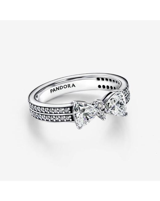 PANDORA Sparkling Bow Double-Row Ring in White | Lyst UK