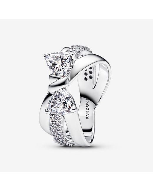 PANDORA Sparkling Bow Crossover Ring in White | Lyst UK