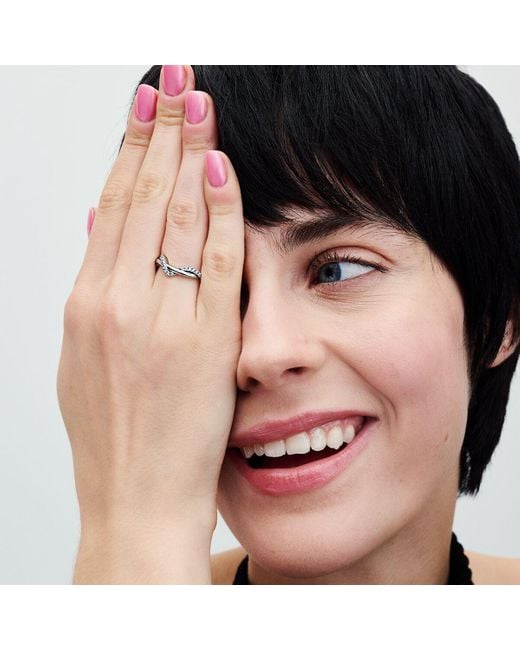 PANDORA Sparkling Intertwined Wave Ring in White | Lyst UK