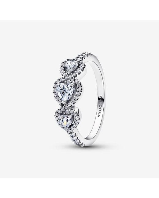 PANDORA Halo Heart Trilogy Ring in White | Lyst UK