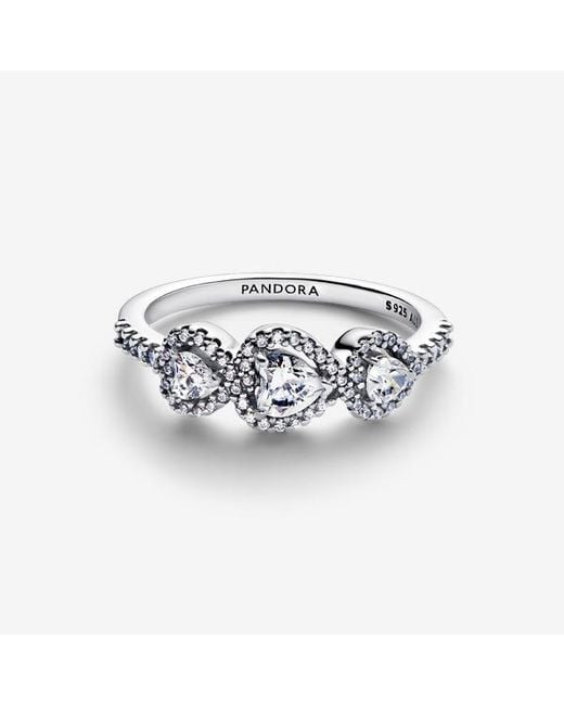 PANDORA Halo Heart Trilogy Ring in White | Lyst UK