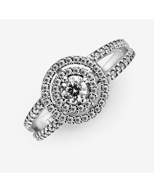PANDORA Sparkling Double Halo Ring in White | Lyst UK