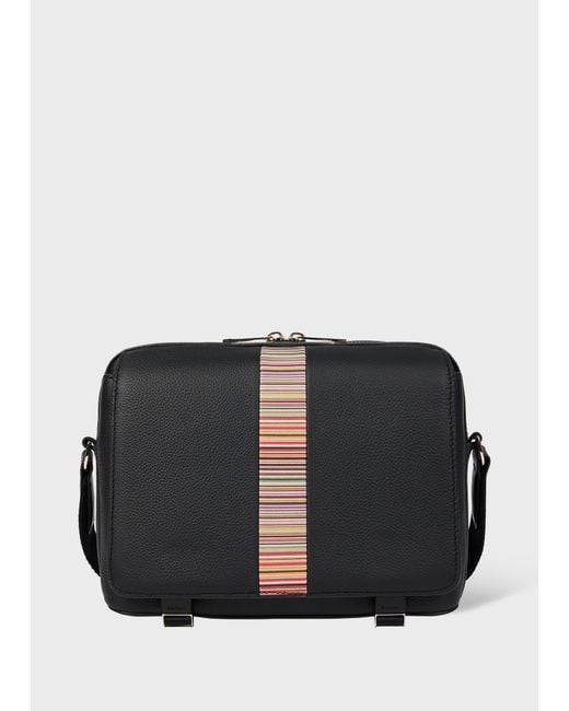 Paul Smith Leather 'Signature Stripe' Trim Messenger Bag in Black for ...