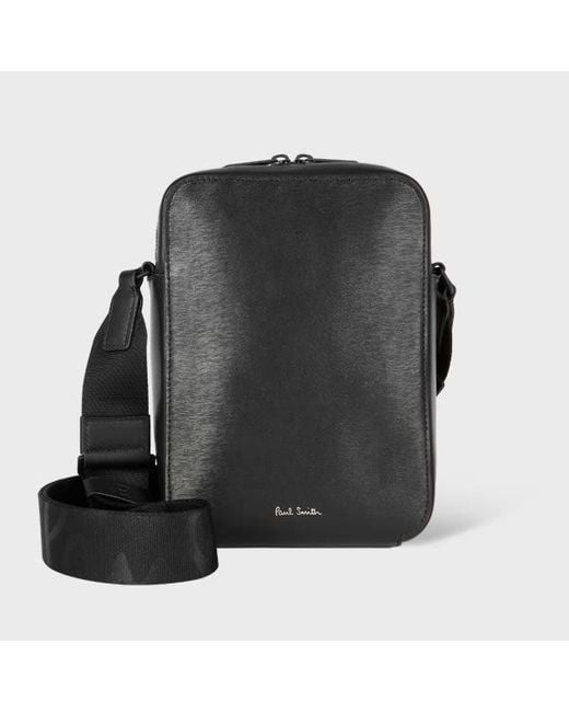 Paul Smith Straw-Grain Embossed Leather Large Flight Bag in Black for Men | Lyst