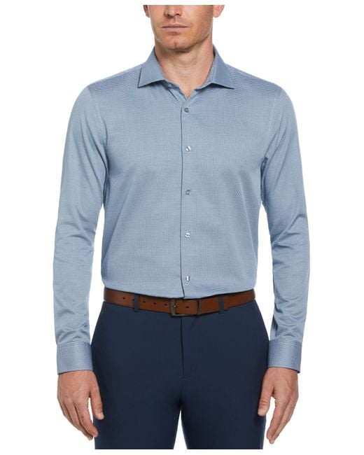 Perry Ellis Slim Fit Button-Down Double Edge Dobby Dress Shirt in Blue ...