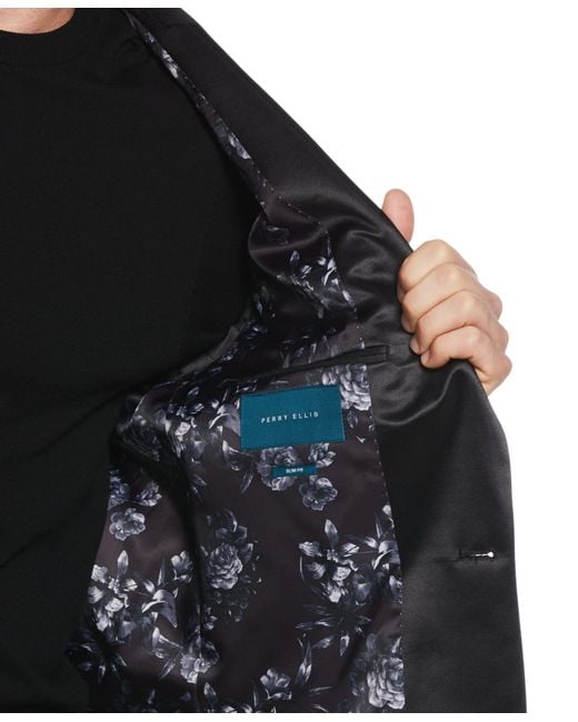 Perry Ellis Slim Fit Peak Lapel Satin Sport Coat in Black for Men | Lyst