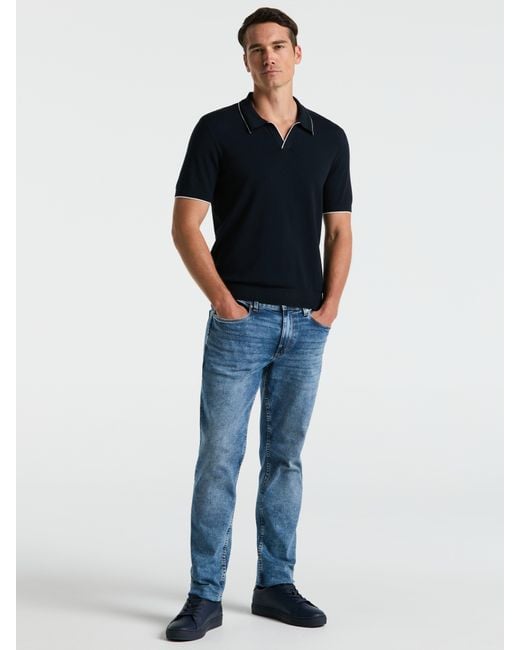 Perry Ellis Tech Knit Open Polo Sweater With Tipping Detail in Black ...