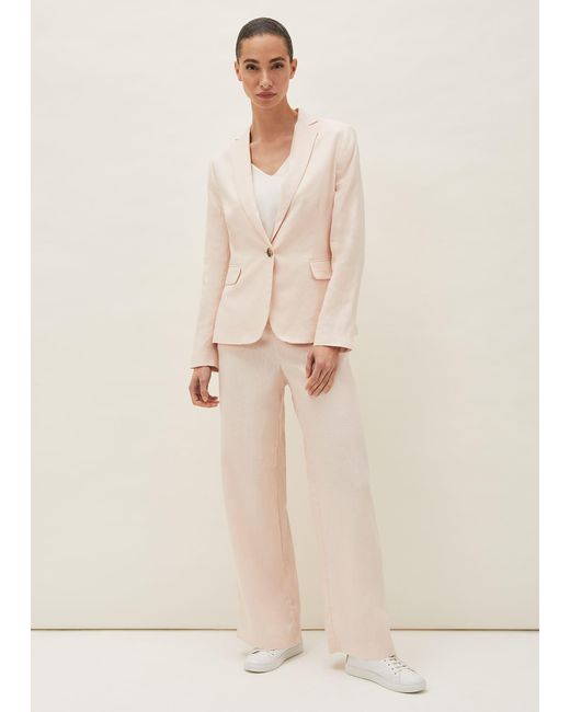 Phase Eight Keller Linen Wide Leg Suit Trouser in Pink | Lyst UK