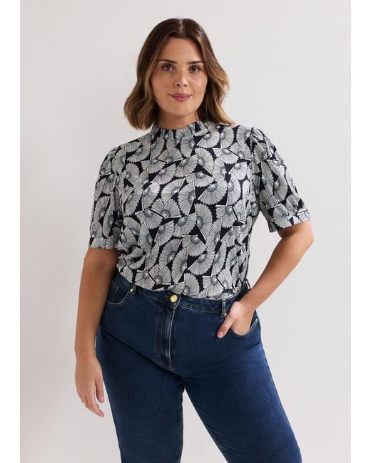 Phase Eight Samiha Fan Print Texture Top in Blue | Lyst UK