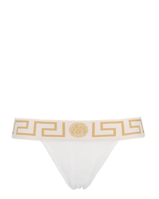 Versace Cotton Logo Thong Briefs In White Natural Lyst Uk
