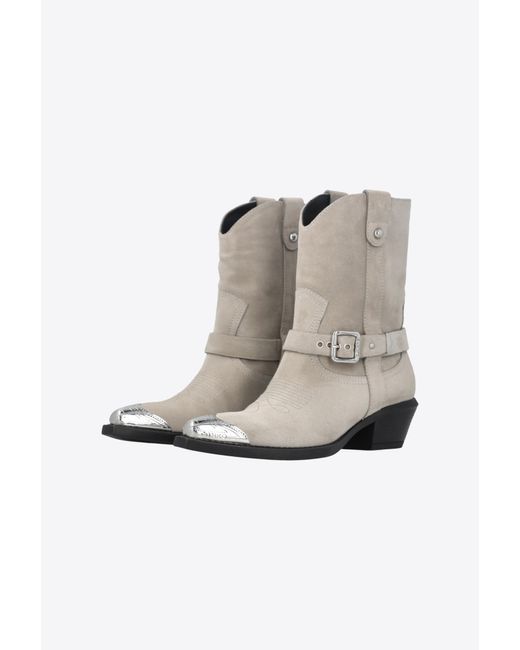 Pinko Texas Suede Boots With Metal Toe in White | Lyst