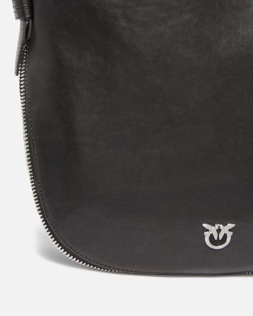 Pinko Medium Leather Hobo Bag With Love Birds Logo in Black | Lyst