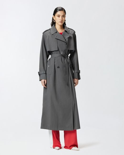 Pinko Classic Faded Cotton Trench Coat in Gray | Lyst