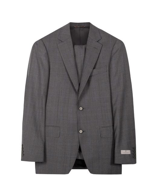 Canali Kei Check Wool Suit in Grey for Men | Lyst UK
