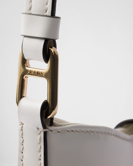 Prada Cleo Brushed Leather Shoulder Bag With Clasp Closure in White | Lyst