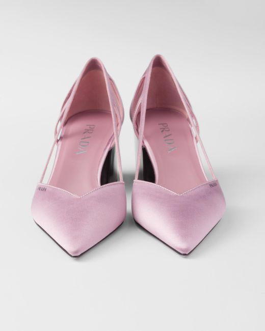 Prada 55Mm Satin Pumps in Pink | Lyst